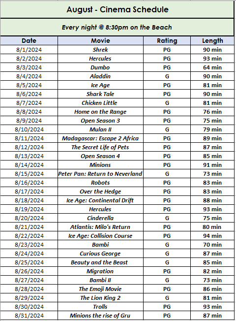 Movie Schedule - Walt Disney World Swan and Dolphin